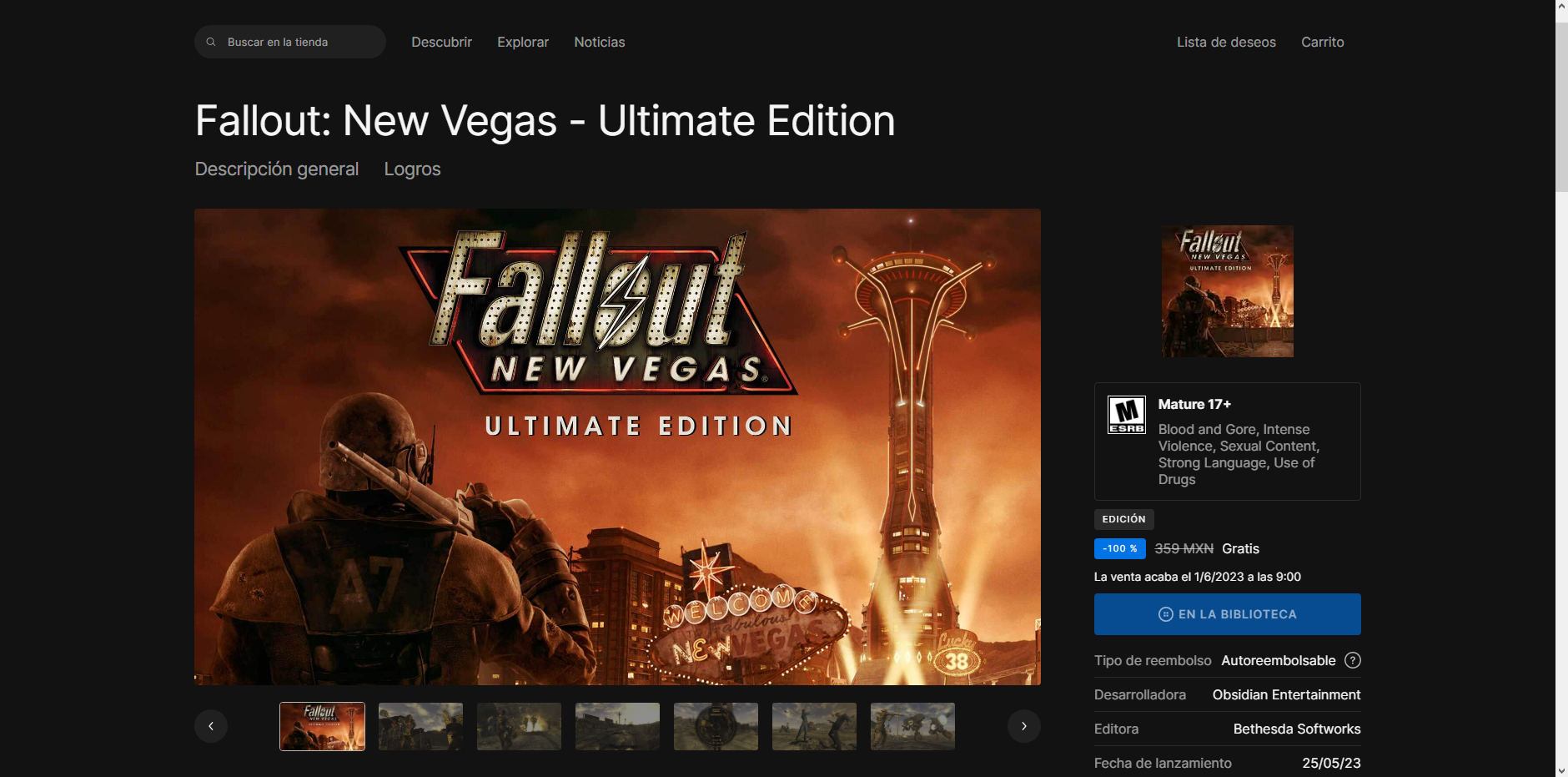 unocero - Consigue Fallout: New Vegas Ultimate Edition gratis en Epic Games